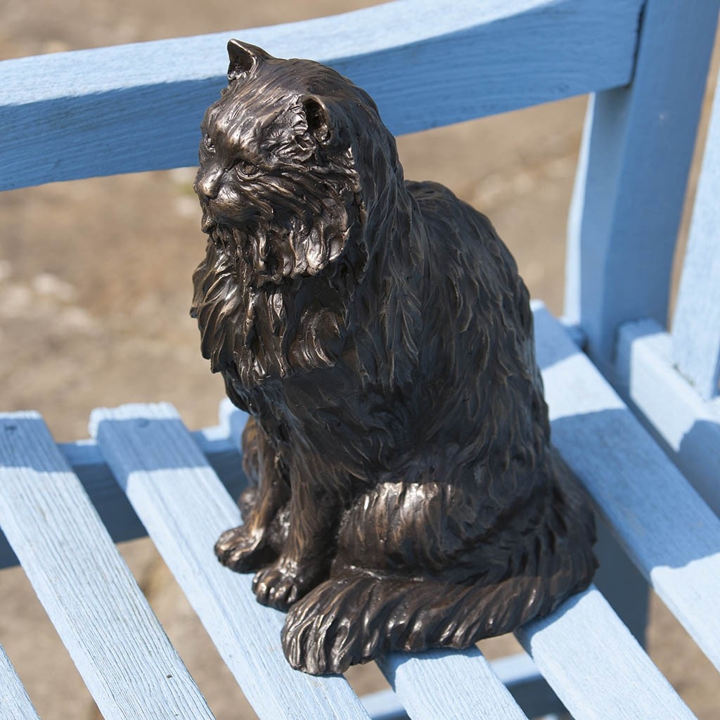 Bronze Cat Sculpture: Garden Long Haired Sitting Cat (Life Sized) by ...