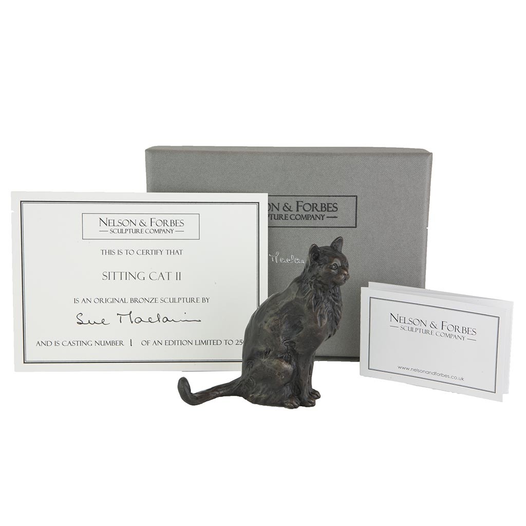 Bronze Cat Sculpture: Sitting Cat II by Sue Maclaurin