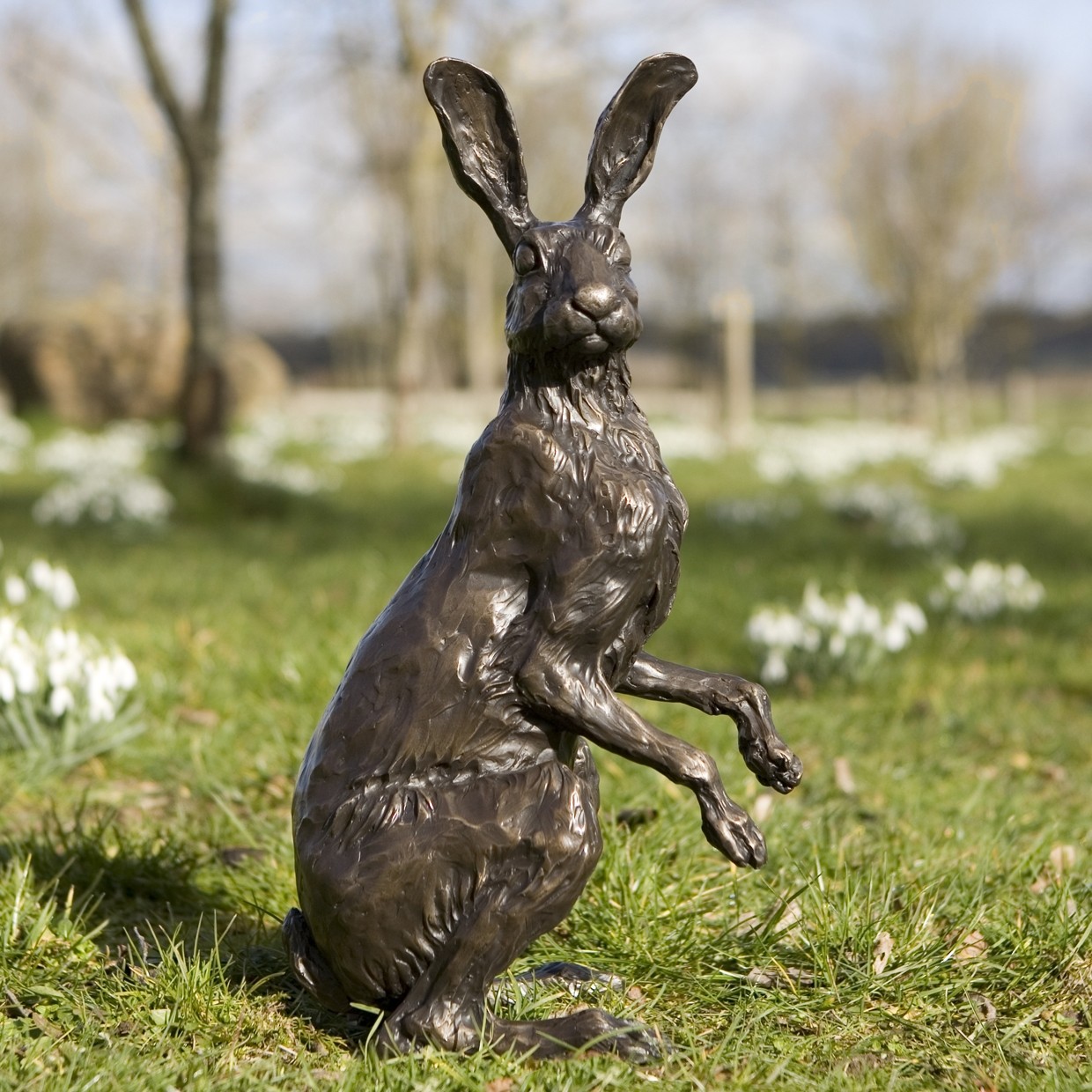 Bronze Hare Sculpture: Garden Alert Hare by Sue Maclaurin