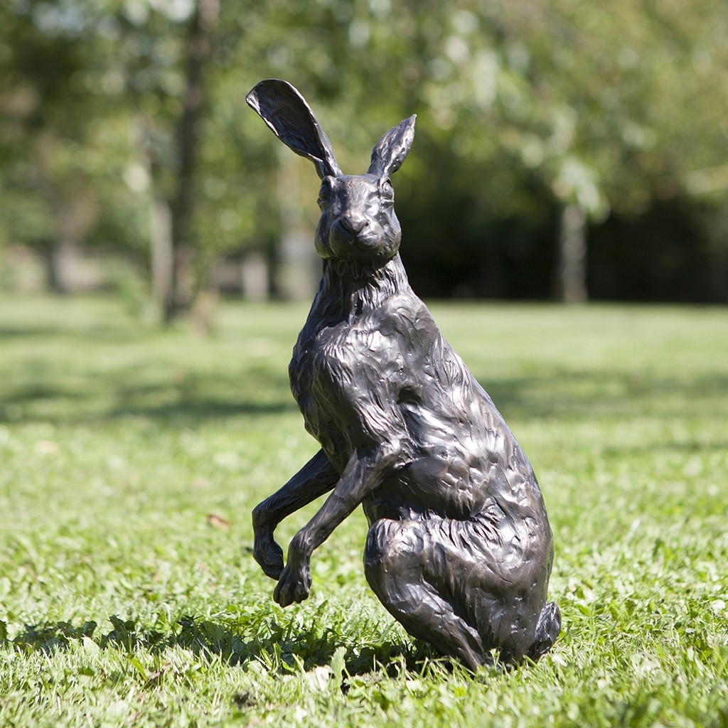 Bronze Hare Sculpture: Garden Seated Hare by Sue Maclaurin