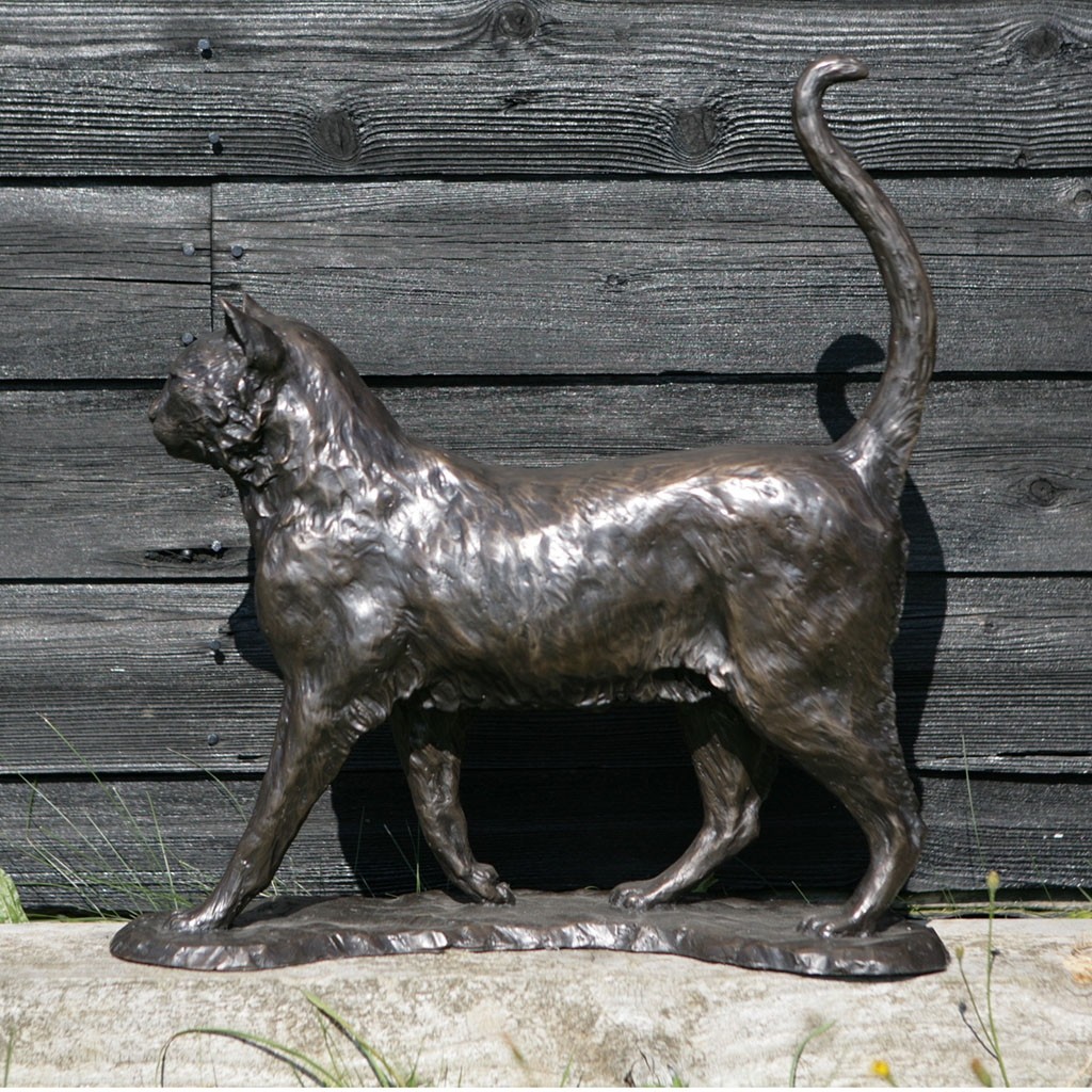 Bronze Cat Sculpture: Garden Walking Cat (Life Sized) by Sue Maclaurin