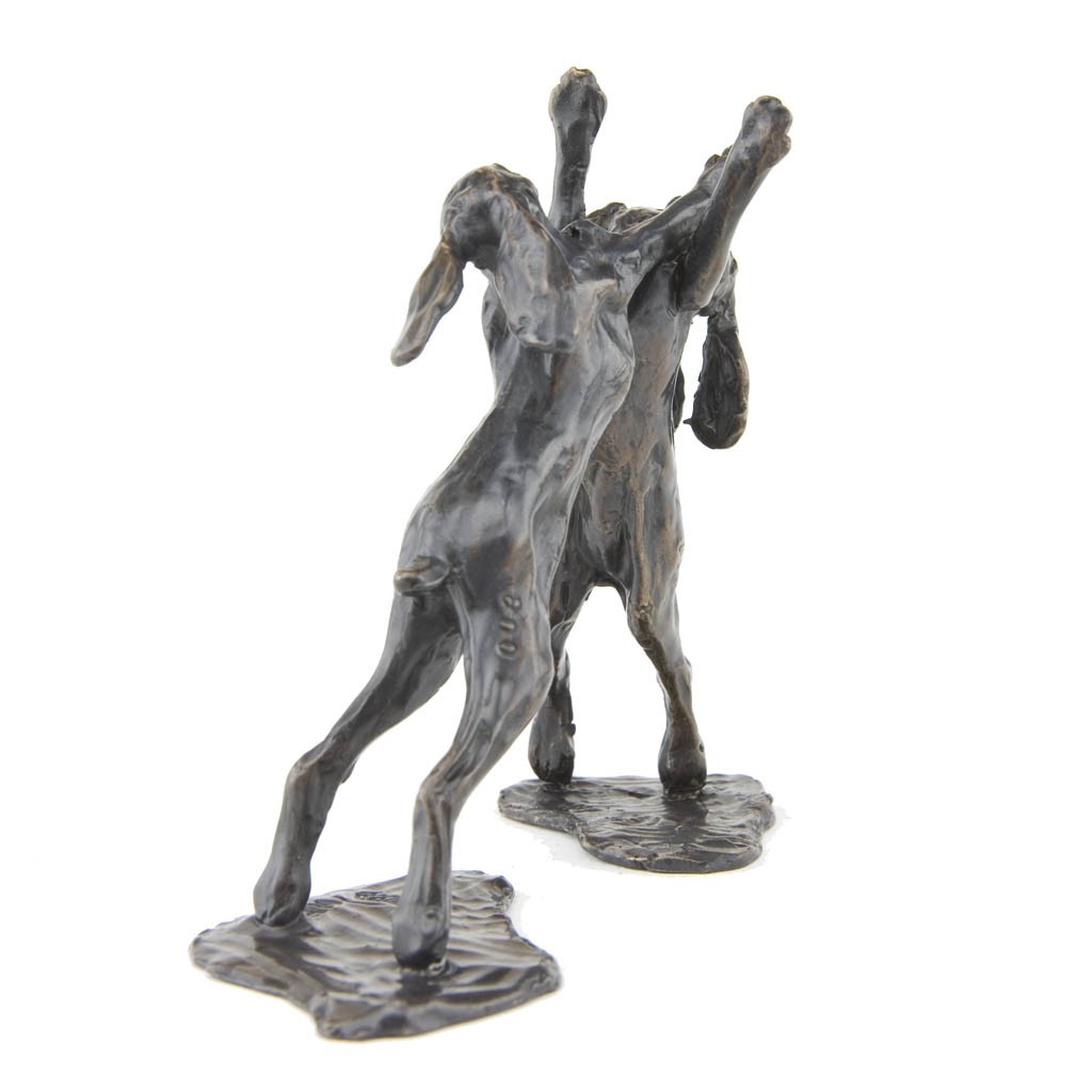 Bronze Hare Sculpture: Boxing Hares Maquette by Sue Maclaurin